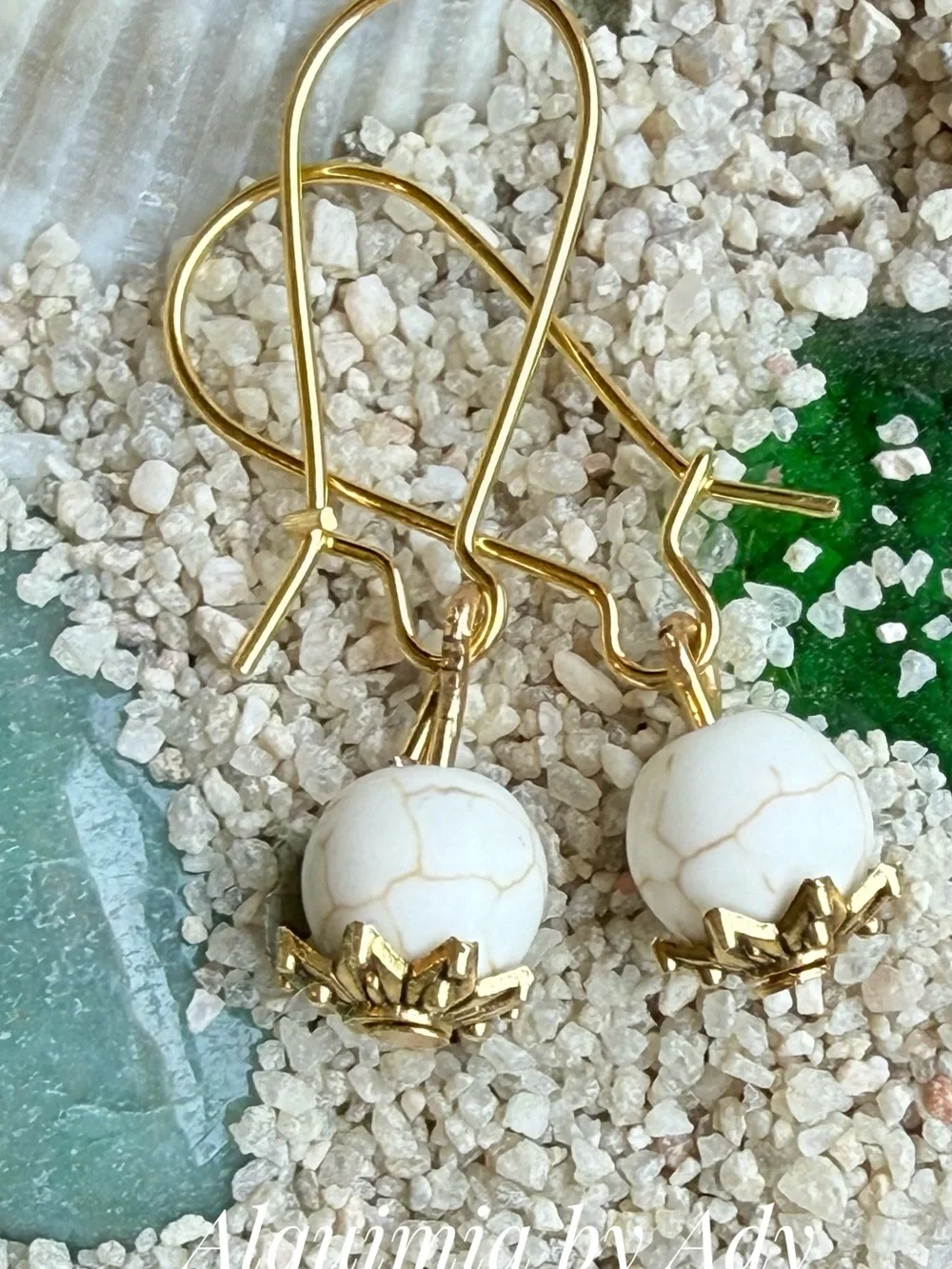 Alquimia | Jewelry | Turquoise Gold Drop Earrings With Creamy Marbled ...